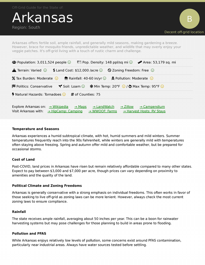 Arkansas Off-Grid Guide PDF Download: 75 Counties Rated